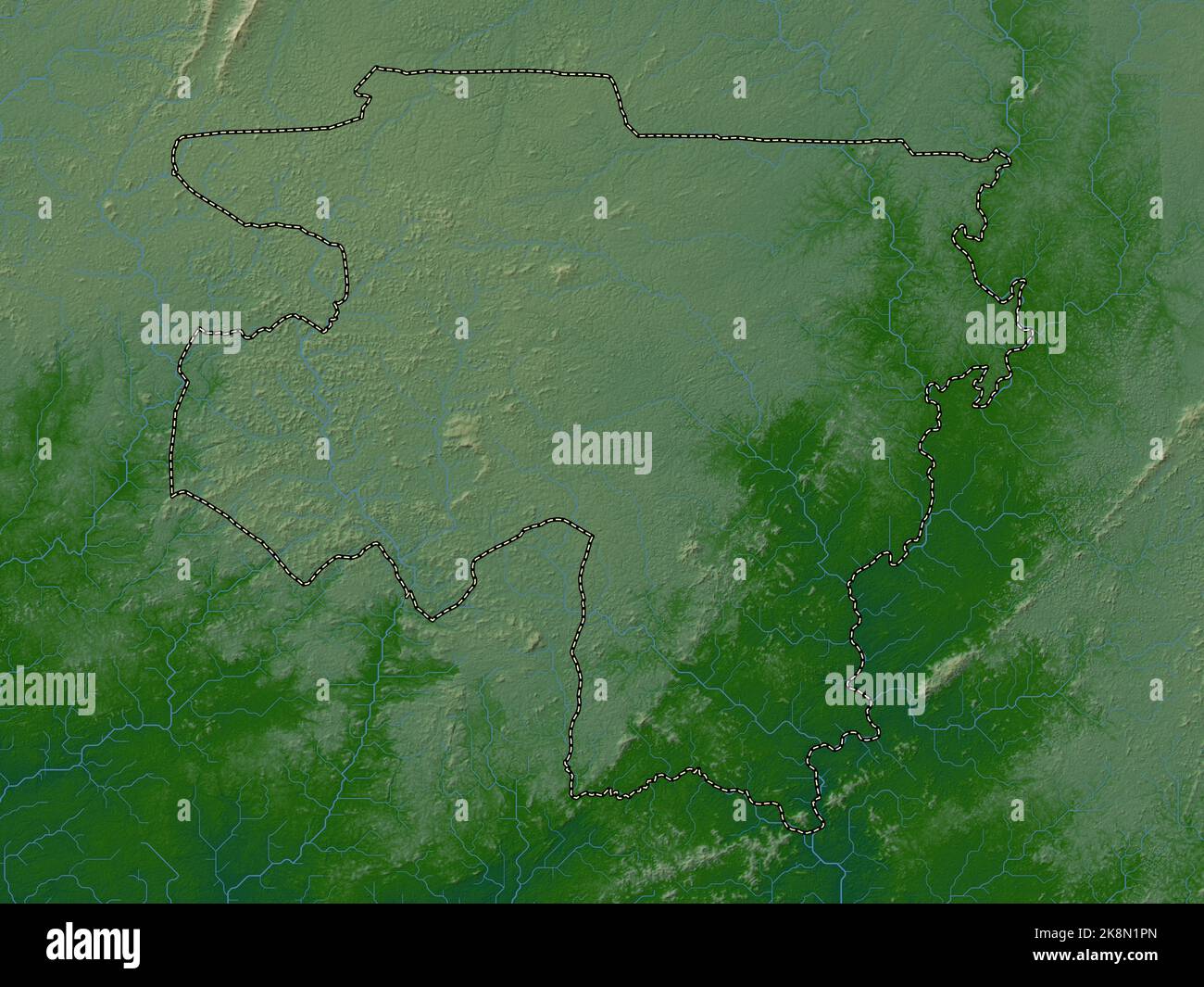 River Gee, county of Liberia. Colored elevation map with lakes and ...