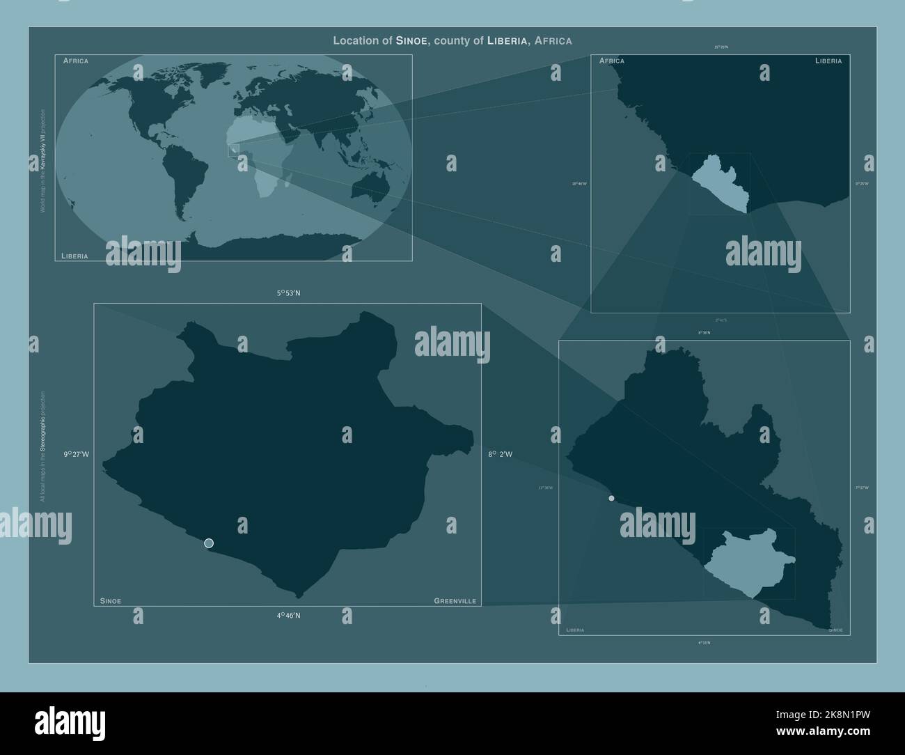 Sinoe, county of Liberia. Diagram showing the location of the region on ...