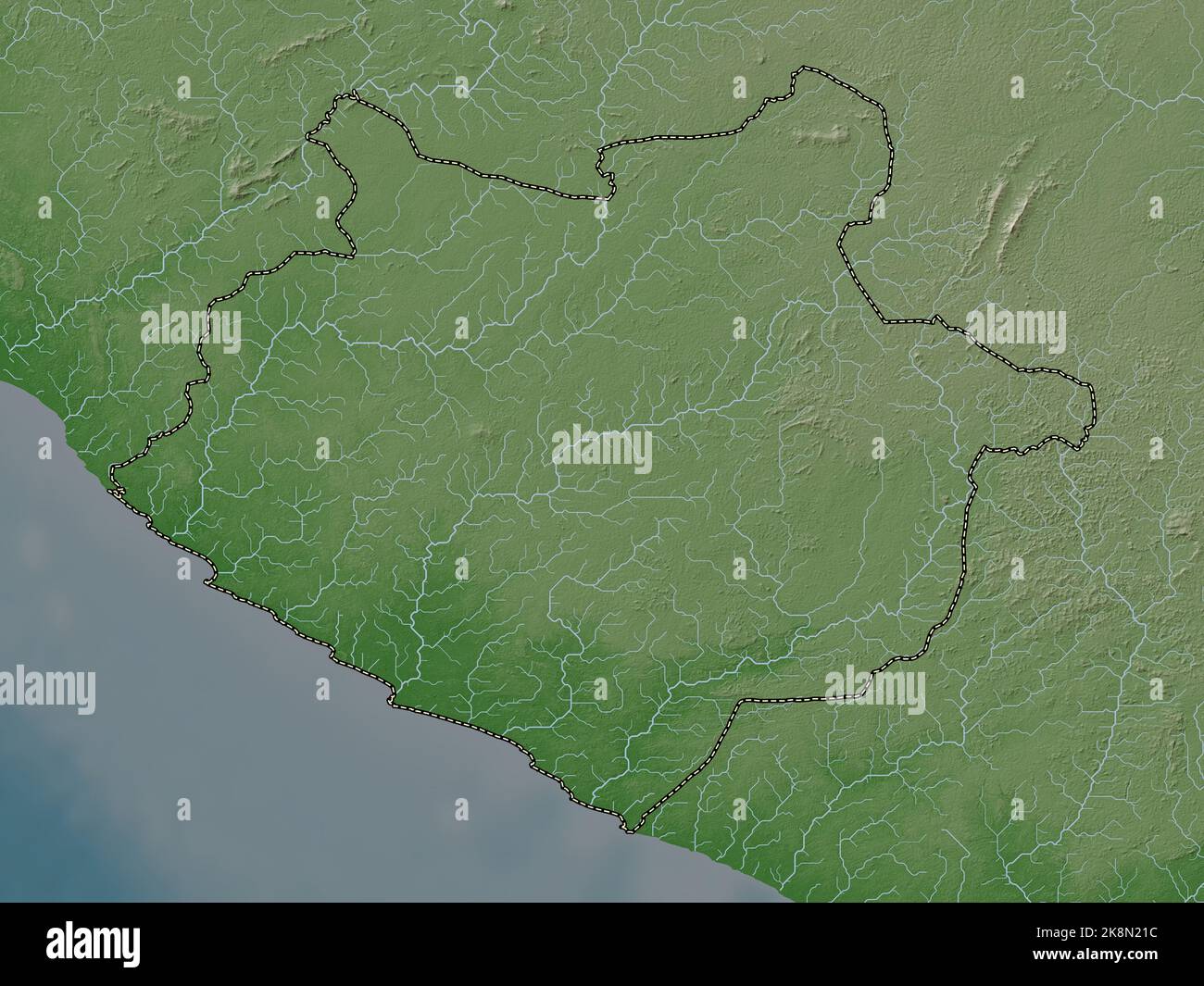 Sinoe, county of Liberia. Elevation map colored in wiki style with ...