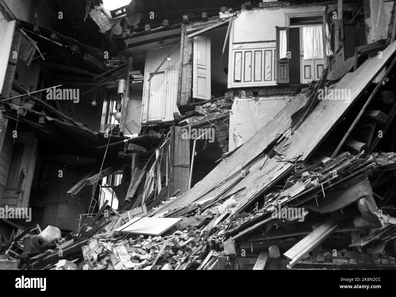 WW2 Oslo 19450127 Explosion in Arbiensgate 4. Sabotage. Photo: NTB ...