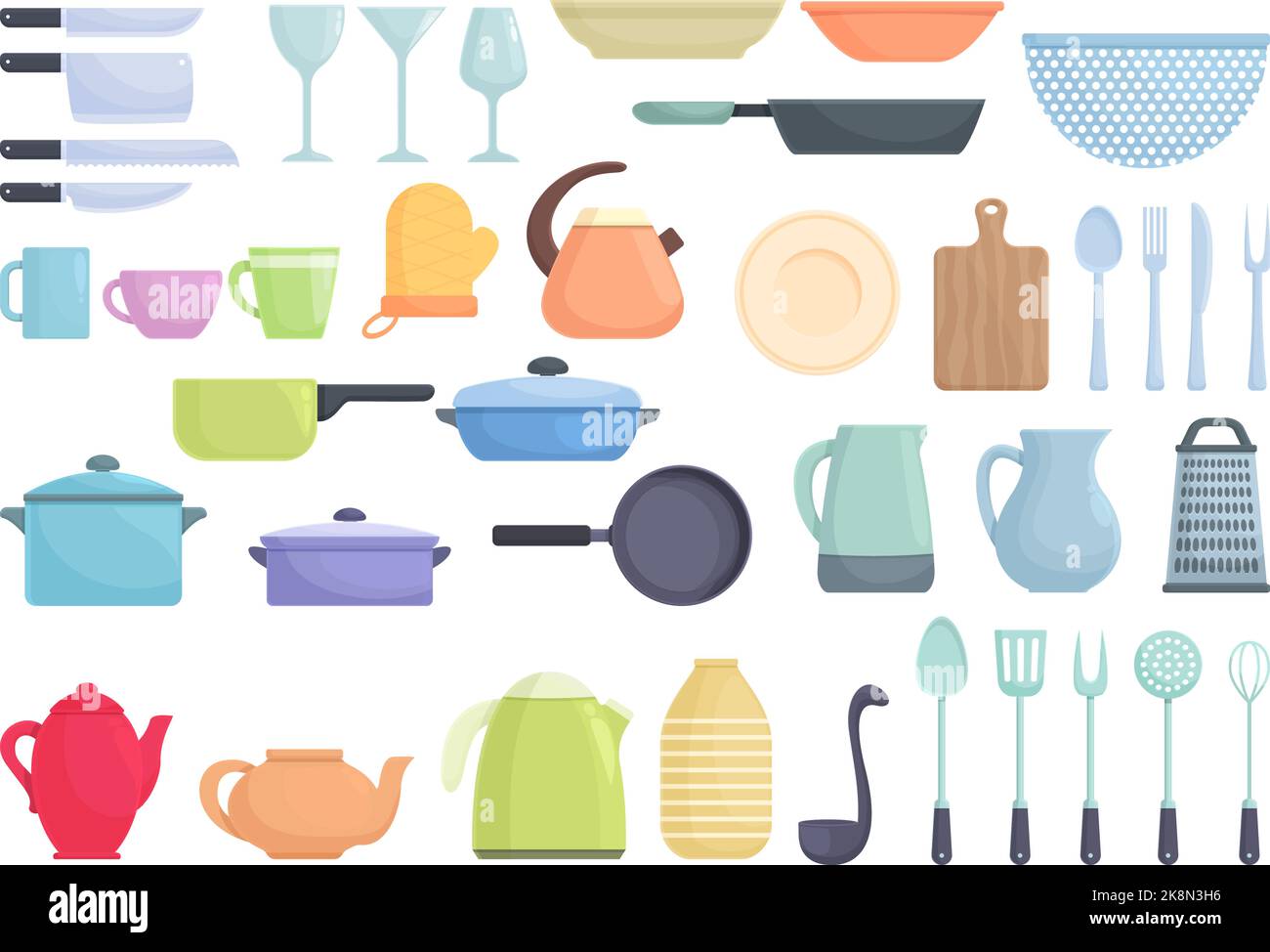 Tableware icons set cartoon vector. Glass tea. Teapot dishes Stock ...