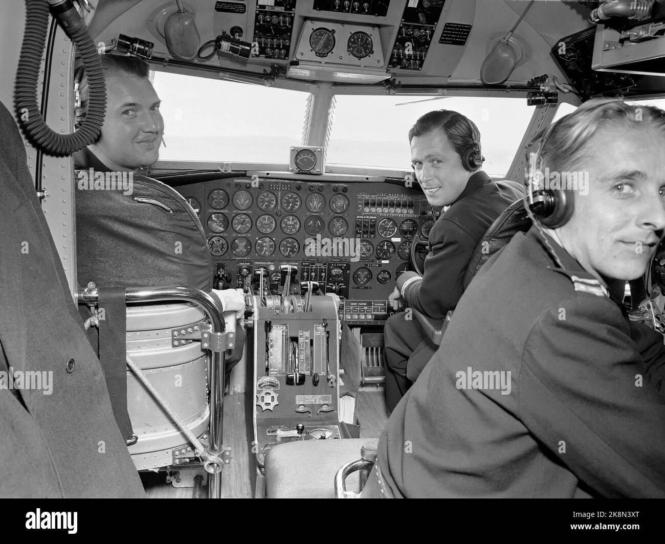 Oslo Fornebu 19510806. Interior from Cockpit on a SAS flight at Fornebu ...
