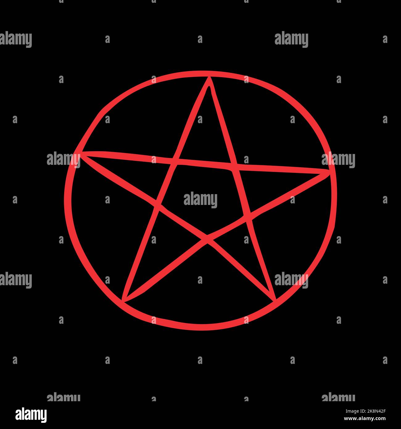 Vector hand drawn doodle sketch red pentagram isolated on black ...