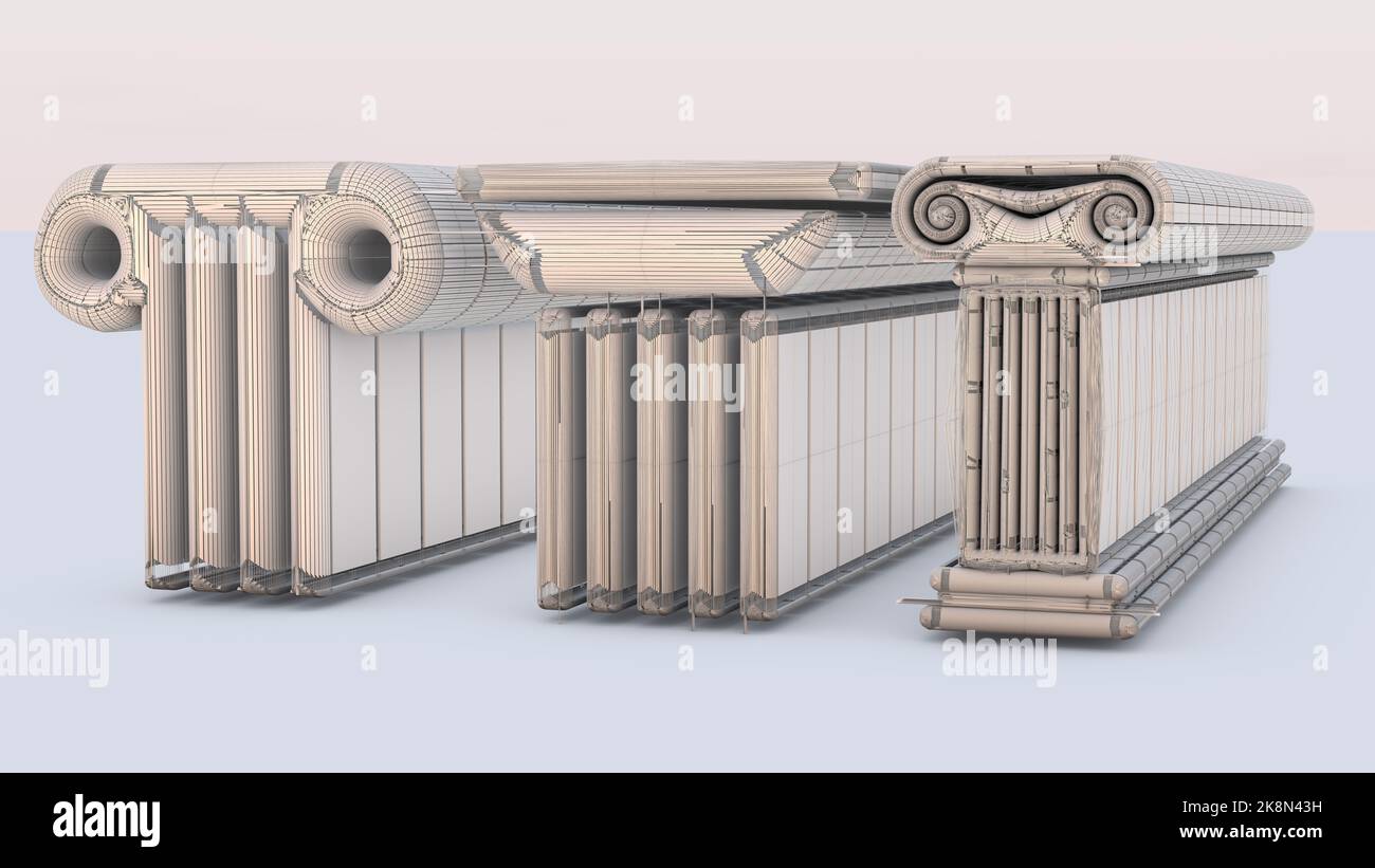 Modern 3D Illustration of architectural structures based on Archaic and Classical Greek Ionic ...