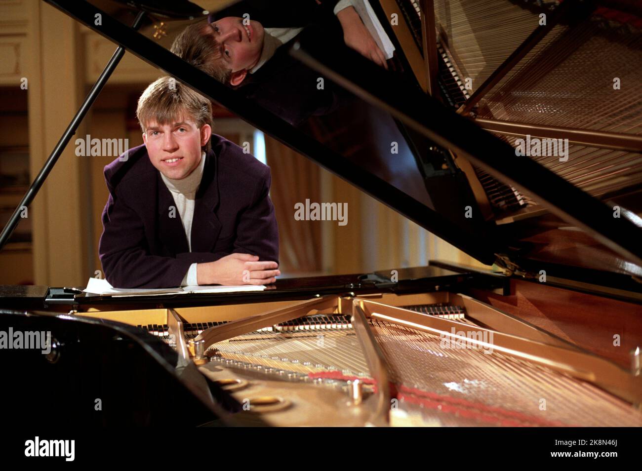 Oslo 19910827. Pianist Leif Ove Andsnes at the grand piano in Gamle ...