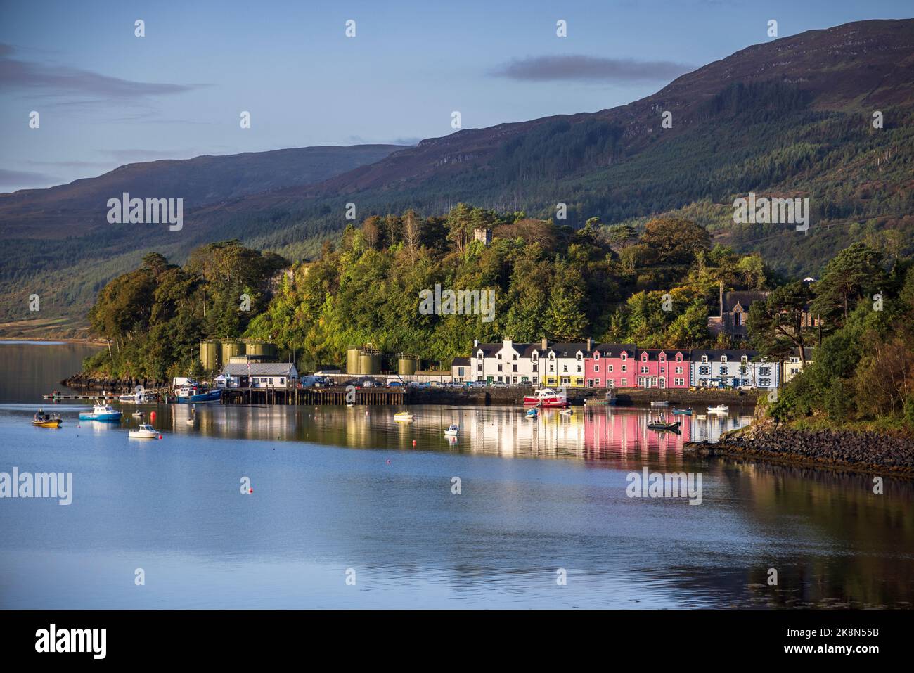 Portree harbour across the bay on the Isle of Skye, Scotland Stock ...