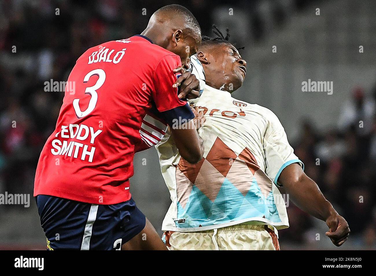Tiago DJALO of Lille and Breel EMBOLO of Monaco during the French ...