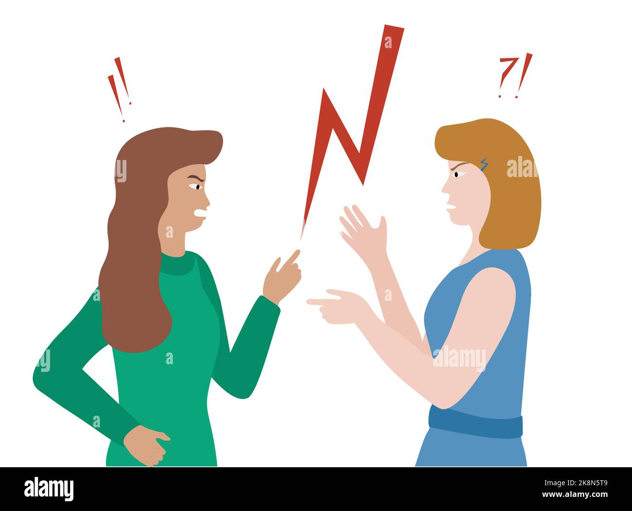 Two Women in conflict. Two women characters quarrel among themselves ...