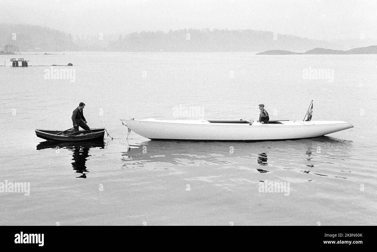 Oslo 1963. Crown Prince Harald's new sailboat, "Fram III" is launched ...