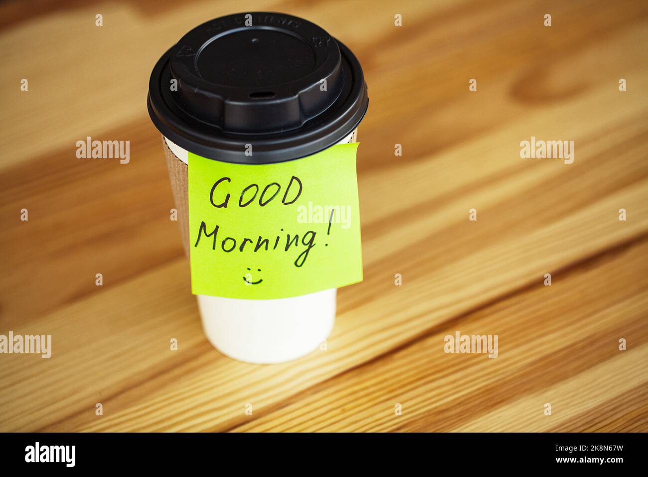 Good Morning. Paper Cup of Hot Coffee Stock Photo - Alamy