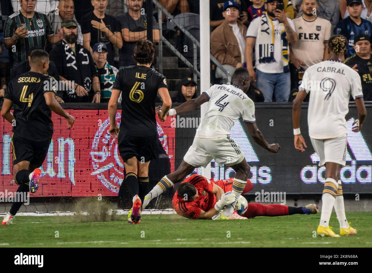 Los Angeles FC goalkeeper Maxime Crépeau (16) makes a save against Los ...