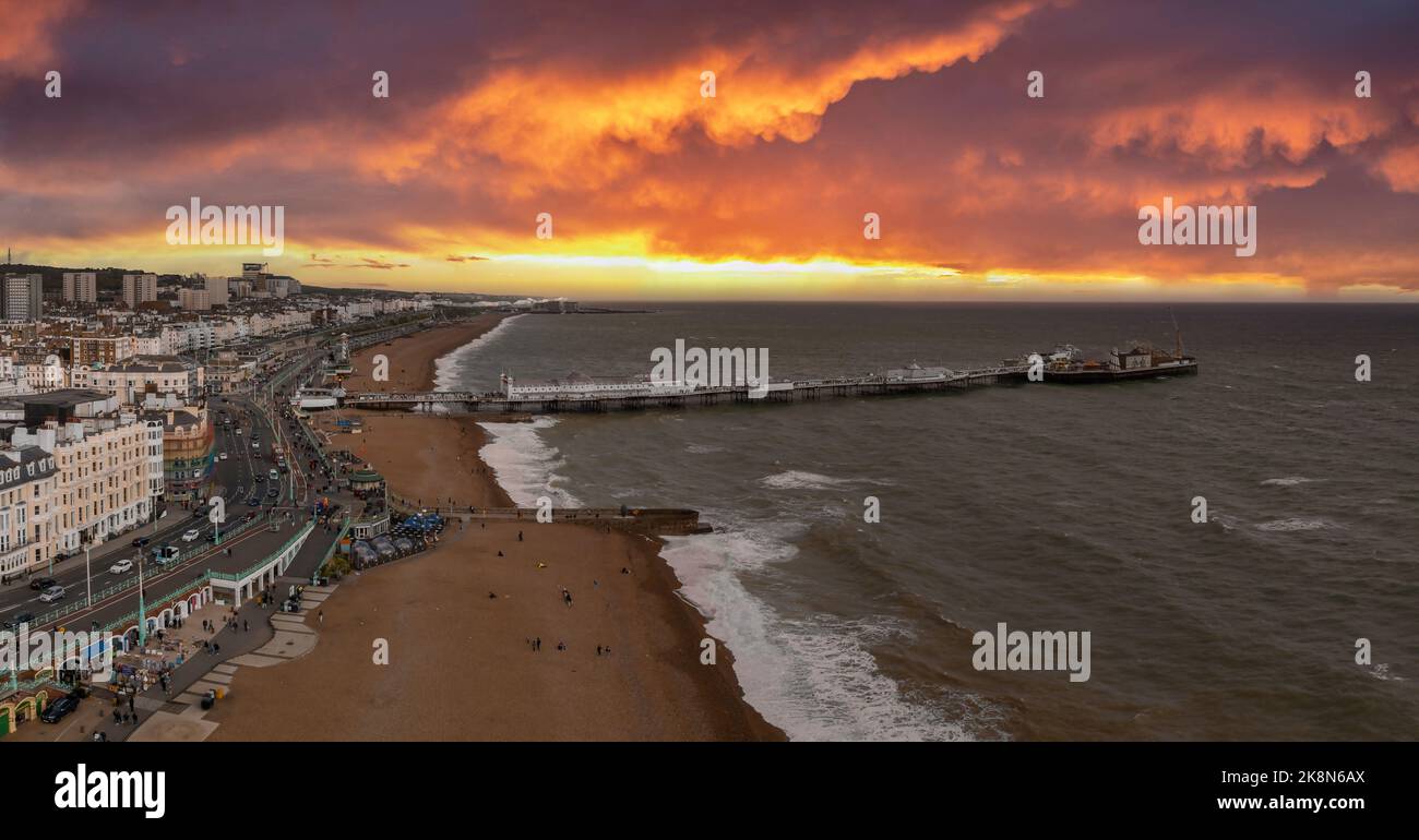 Beautiful Brighton beach view. Magical sunset and stormy weather in ...