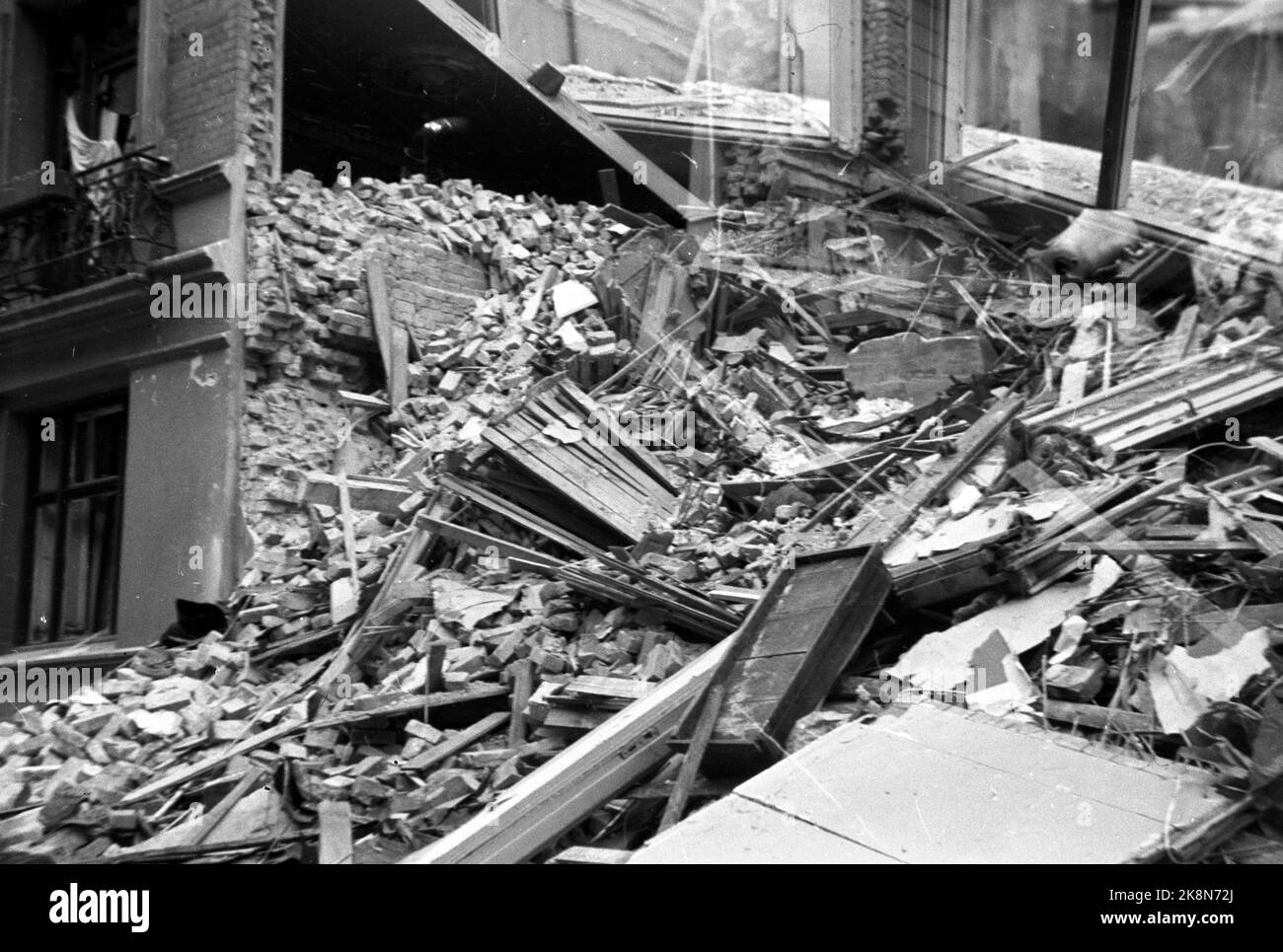 WW2 Oslo 19450127 Explosion in Arbiensgate 4. Sabotage. Photo: NTB ...