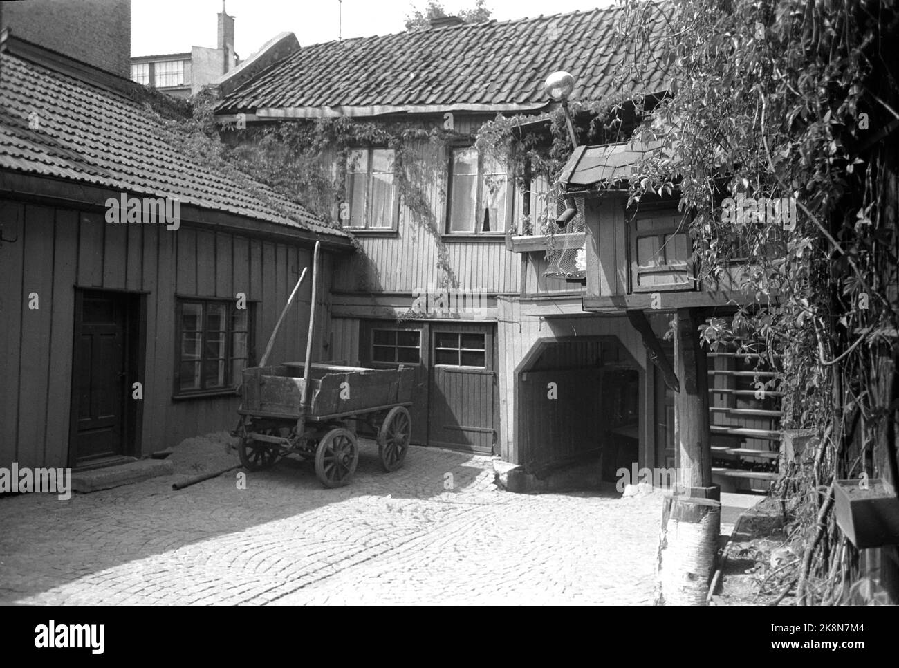 Backyard belonging to the decayed wooden building in gamle oslo hi-res ...