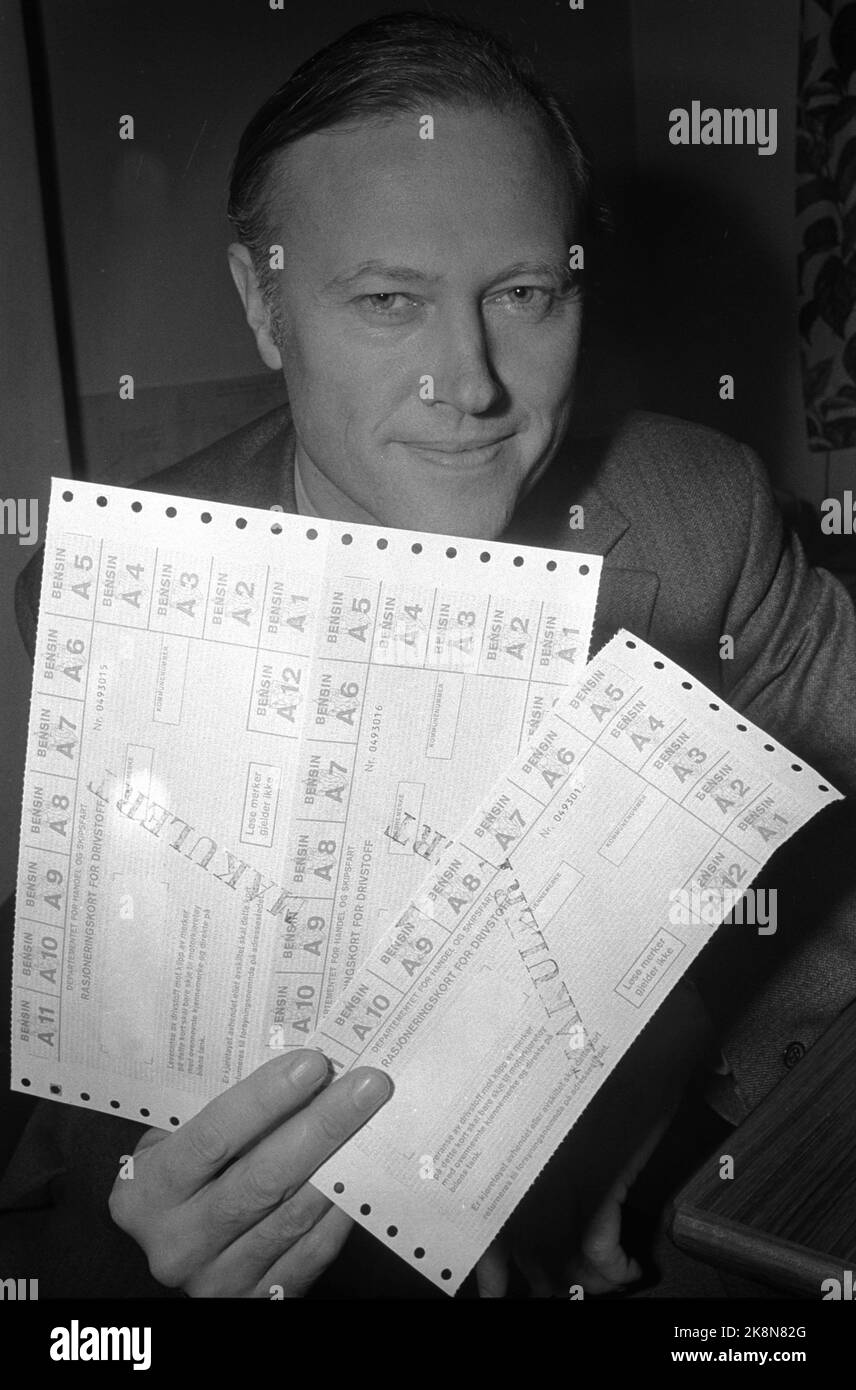 Oslo 19731219: The Ojekrisen. Ration cards for gasoline are ready for ...