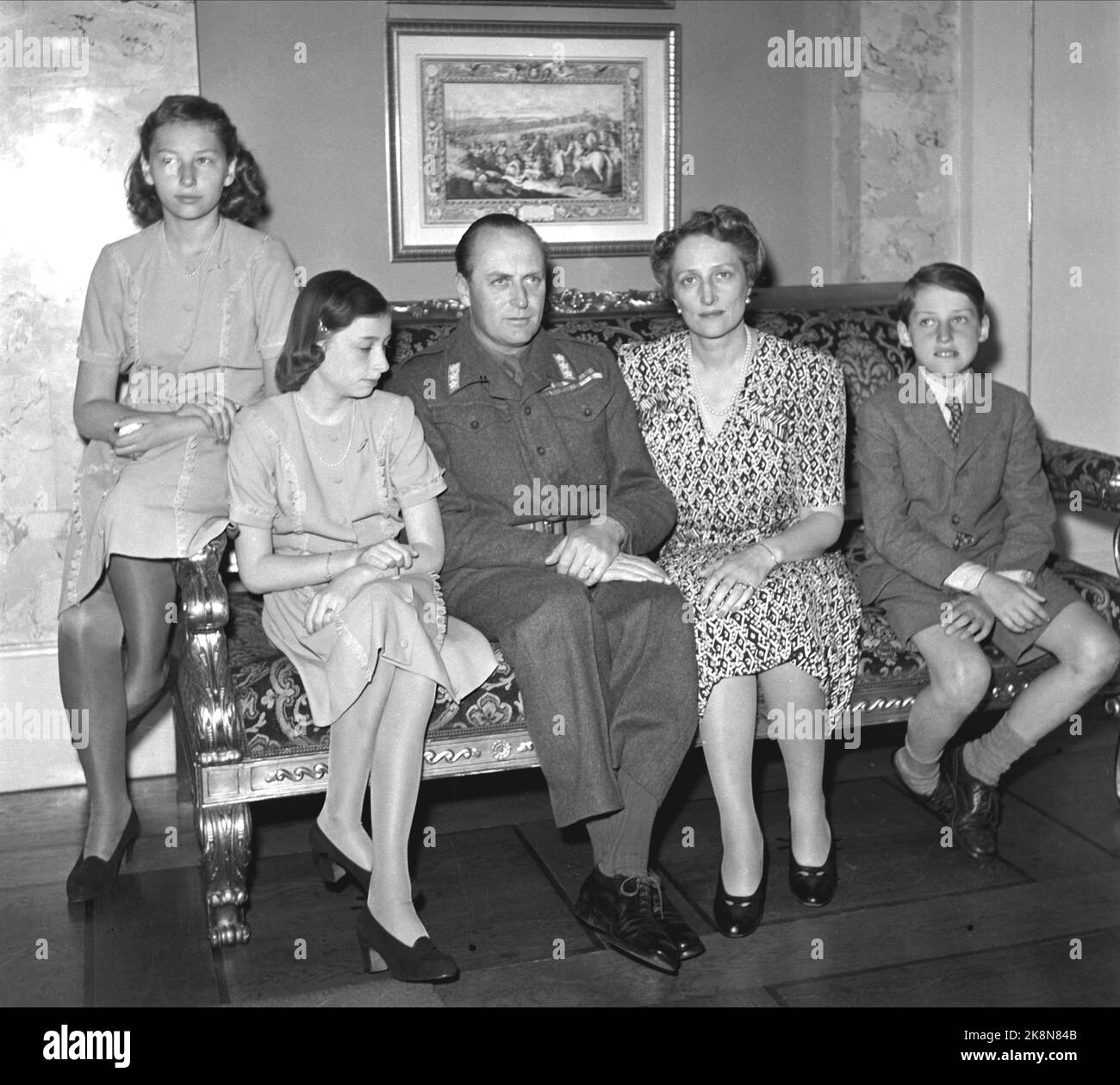 Oslo 19450617. The Crown Prince family photographed at the Castle just ...