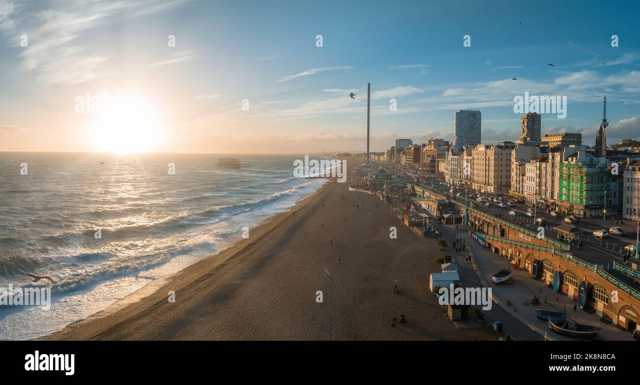 Beautiful Brighton beach view. Magical sunset and stormy weather in ...