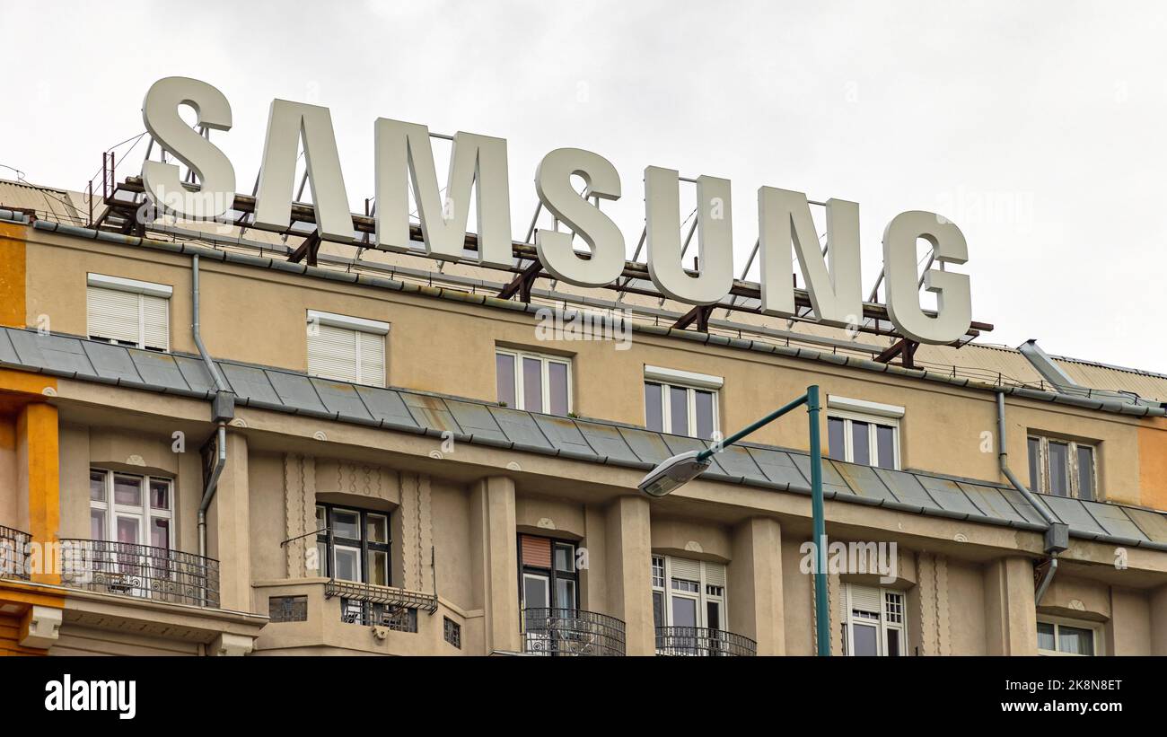 Budapest, Hungary - July 31, 2022: Big White Sign Samsung South Korea ...