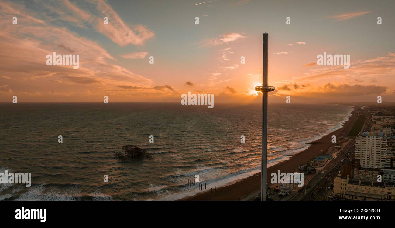 Beautiful Brighton beach view. Magical sunset and stormy weather in ...