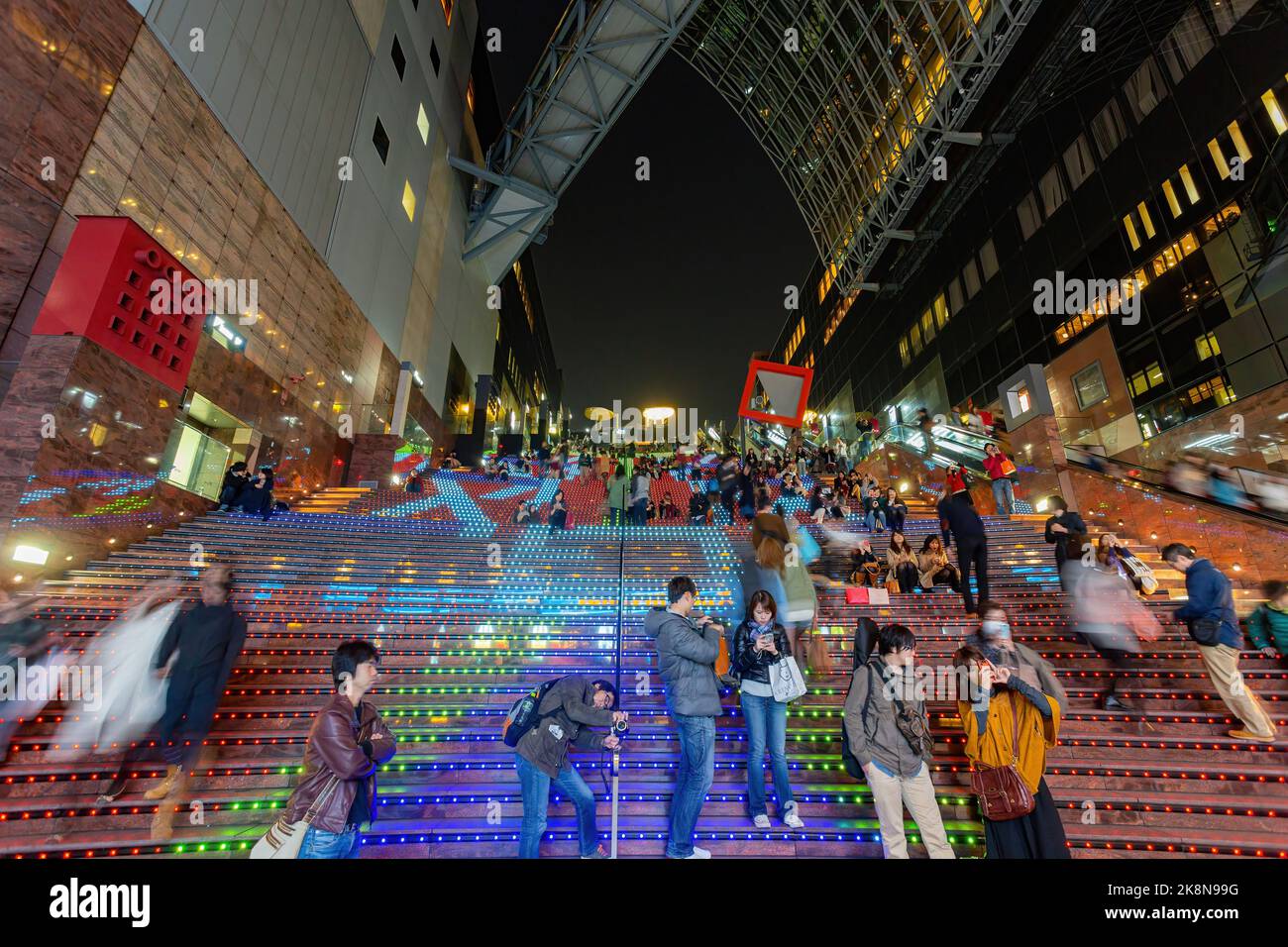 Kyoto, NOV 16 2013 - Night view of the LED stairs of JR Kyoto station ...