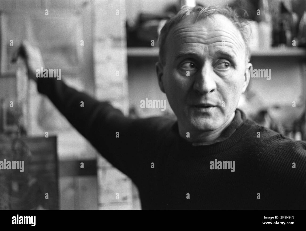 Oslo February 6, 1971. Artist Ludvig Eikaas in his studio in Oslo ...