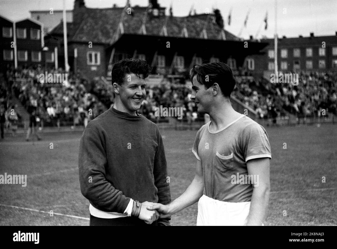 Oslo, Bislett. 19530906. The Oslo Games. Here, javelin handles Egil ...