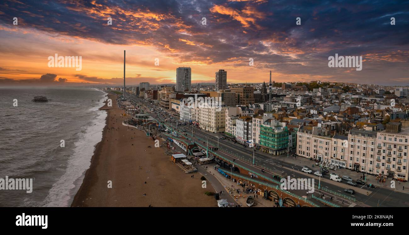 Beautiful Brighton beach view. Magical sunset and stormy weather in ...