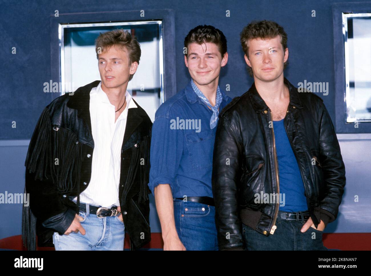 Oslo 1988-06: The Norwegian pop group "A-ha" meets the press in front ...