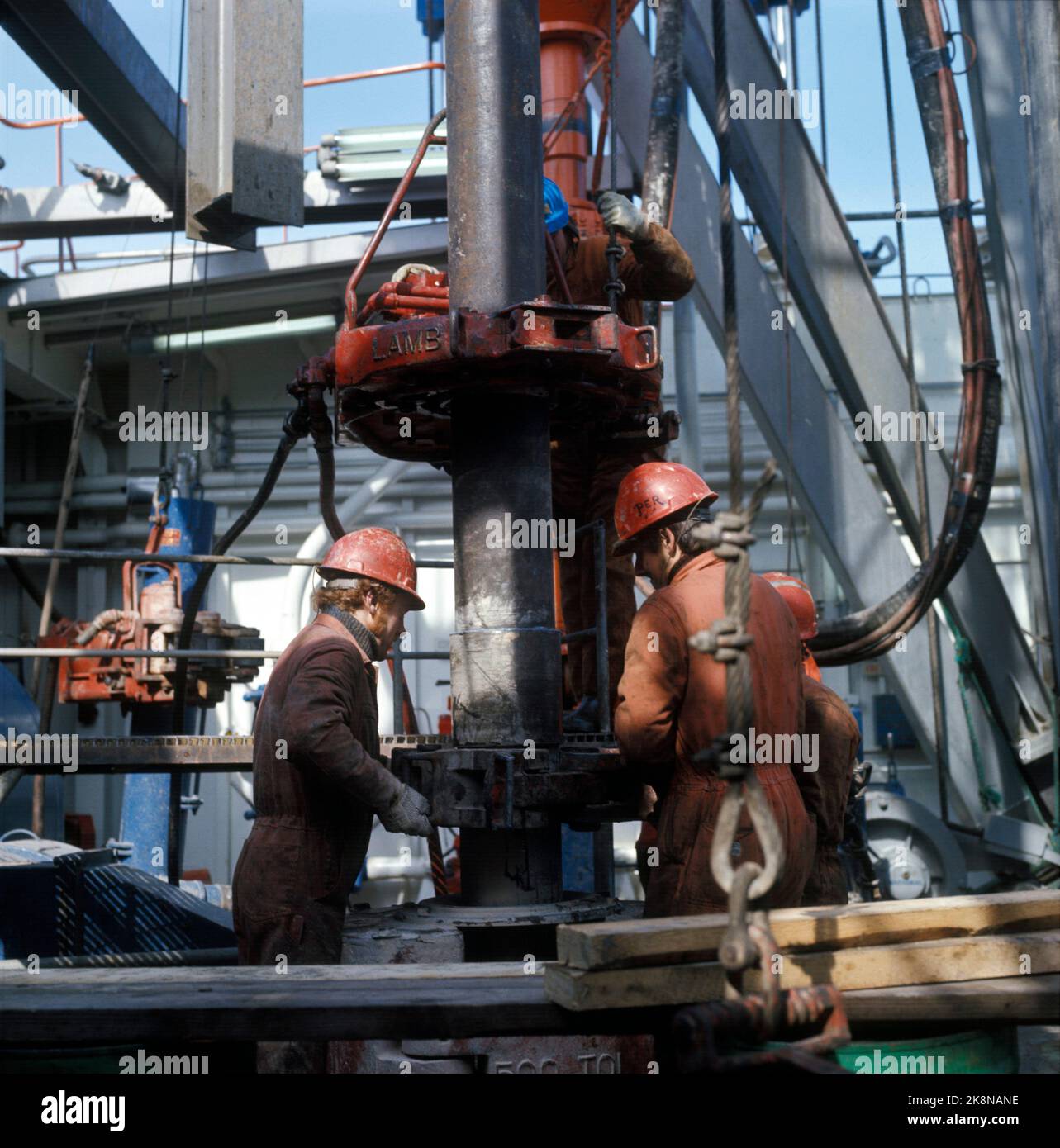 North Sea May 1974. Work on board the oil drilling vessel "Norskald" in ...