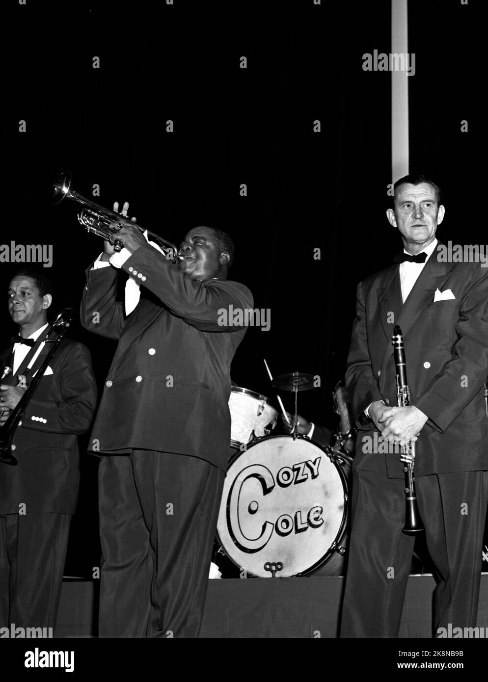 Oslo 1952; Trumpet player and singer Louis Armstrong (1901-1971) gave ...
