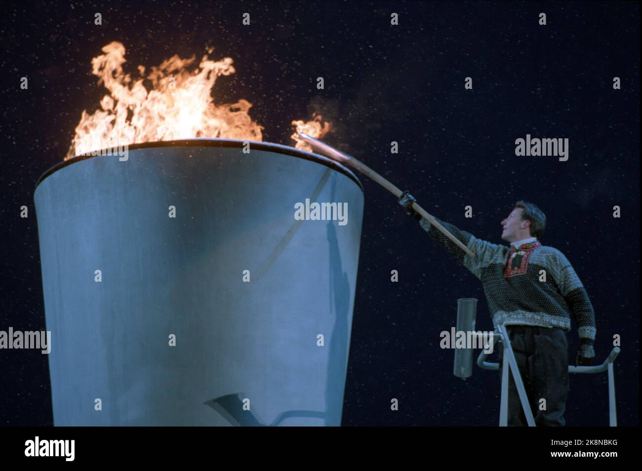 Lillehammer 19940212 Winter Olympics at Lillehammer. Opening ceremony. Crown Prince Haakon teeth ...