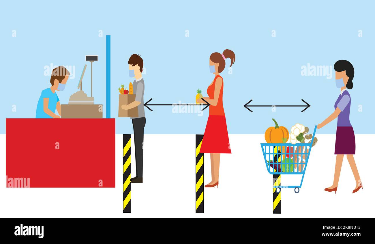 A 2D illustration of a line of customers waiting for their turn at the ...