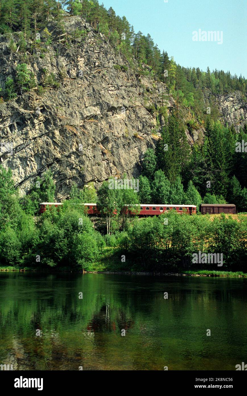 Rollag, Numedal 19920704. Numedalsbanen. Here is the Blues train during ...