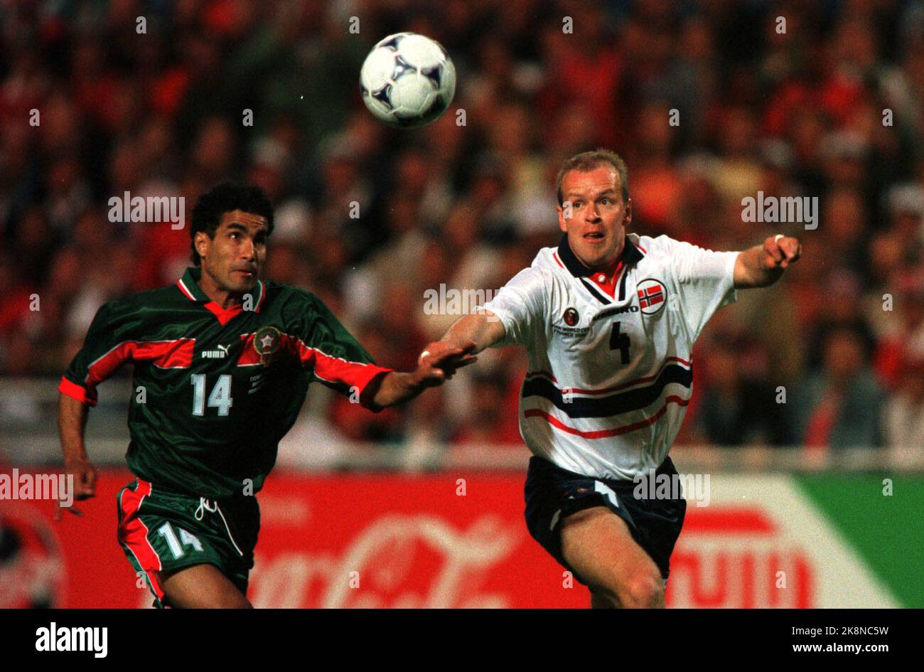 Henning Berg in action during Norway's first match in the World Cup ...