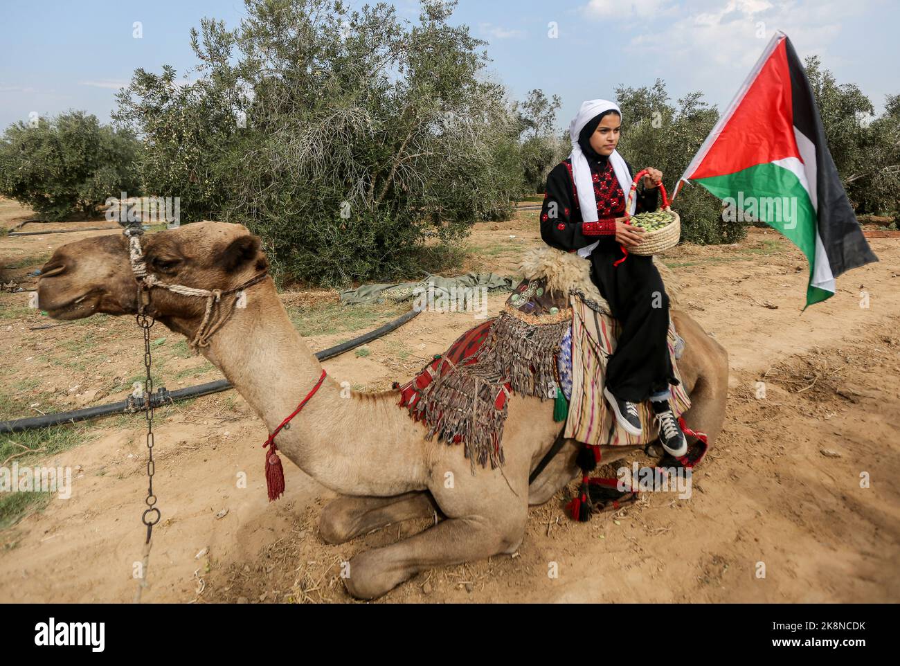 Gaza, Palestine. 23rd Oct, 2022. A Palestinian girl wearing traditional ...