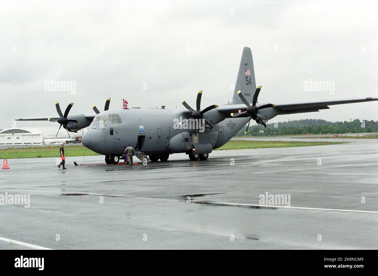 Oslo Airport Fornebu 19980602: C-130 J Hercules Transport aircraft is ...