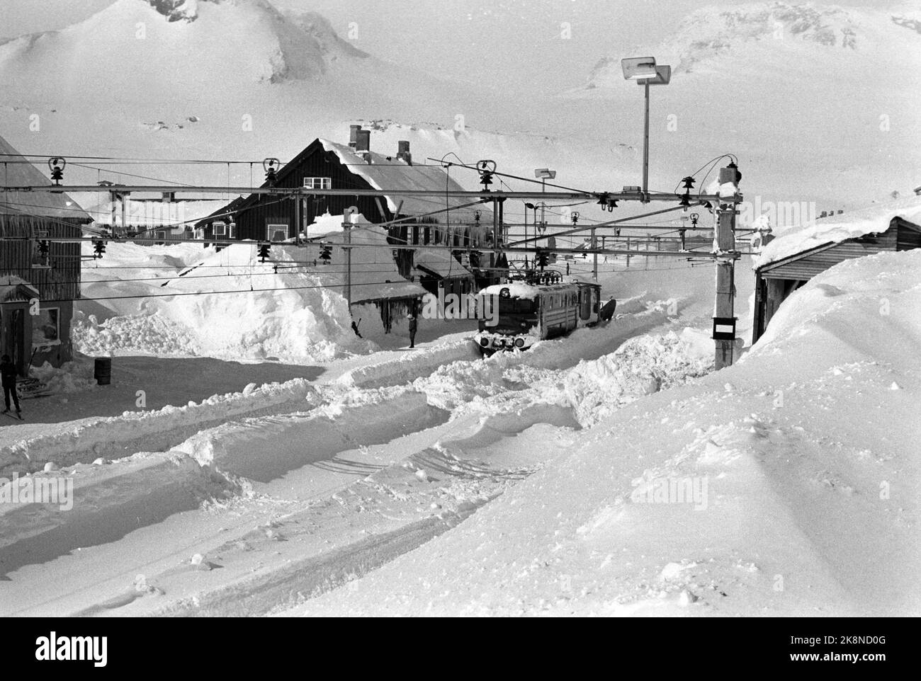 Finnish April 1976. Still large amounts of snow in the mountains. Here from the Finse railway ...