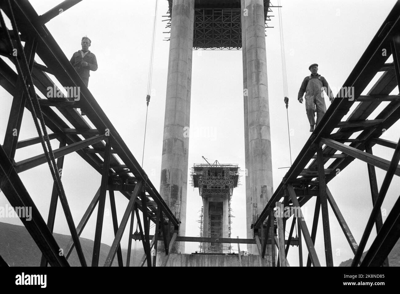 Tromsø, August 1959. Tromsøbrua under construction. The sail height is ...