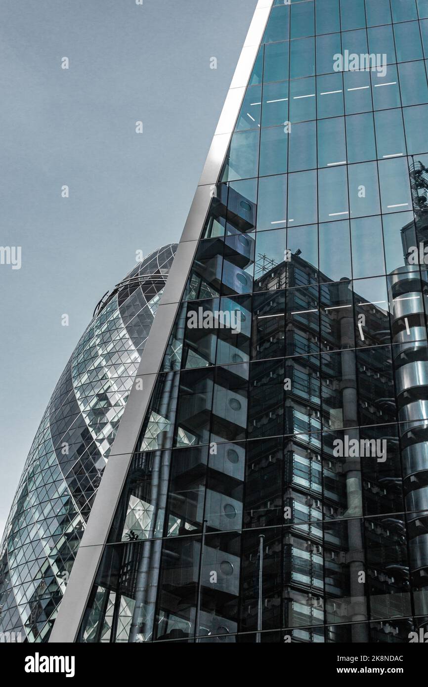 A vertical shot of the Gherkin skyscraper in London, England, in ...