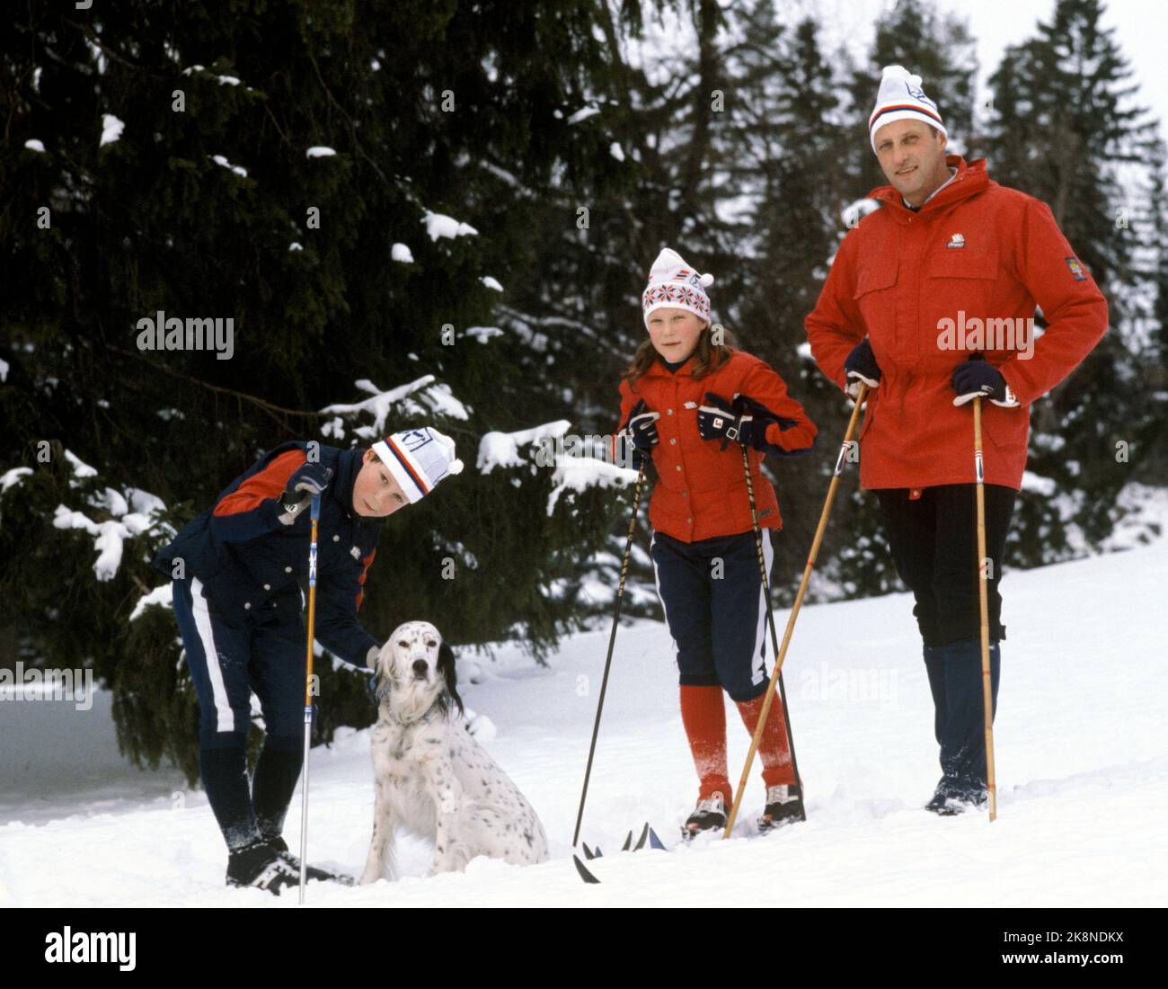 Asker 1983-02: The Crown Prince family on skiing at Skaugum. Crown Prince Harald and the ...