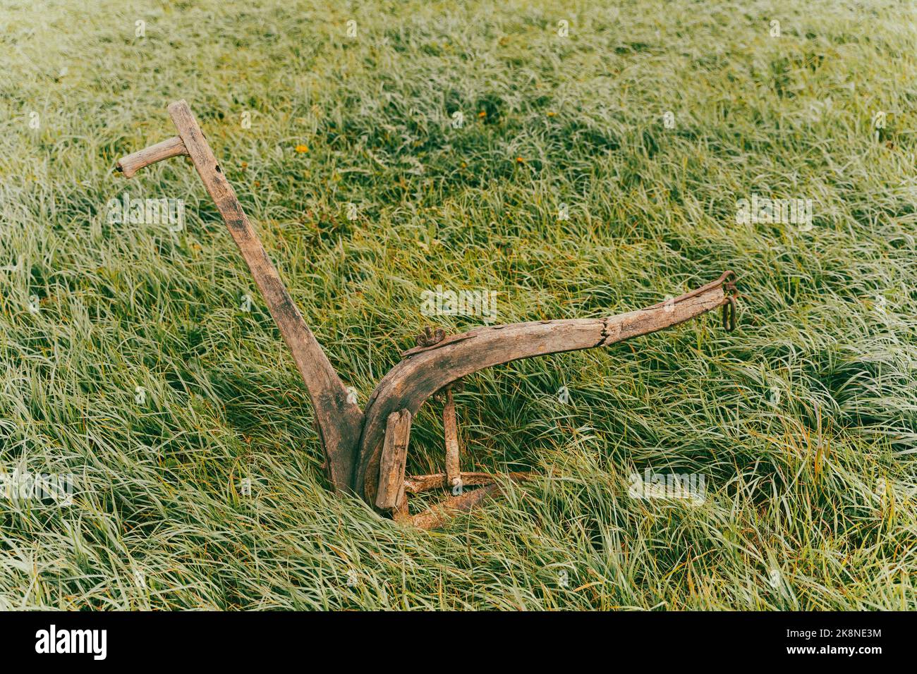 A vintage grass scythe on a grass field Stock Photo - Alamy