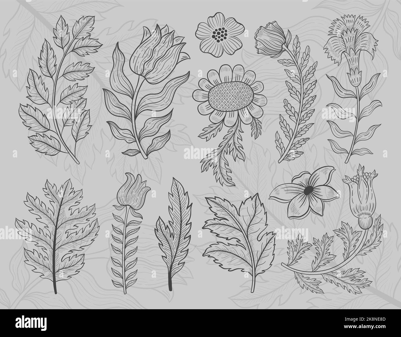 Collection vintage floral motif. William Moriss style art and craft ...