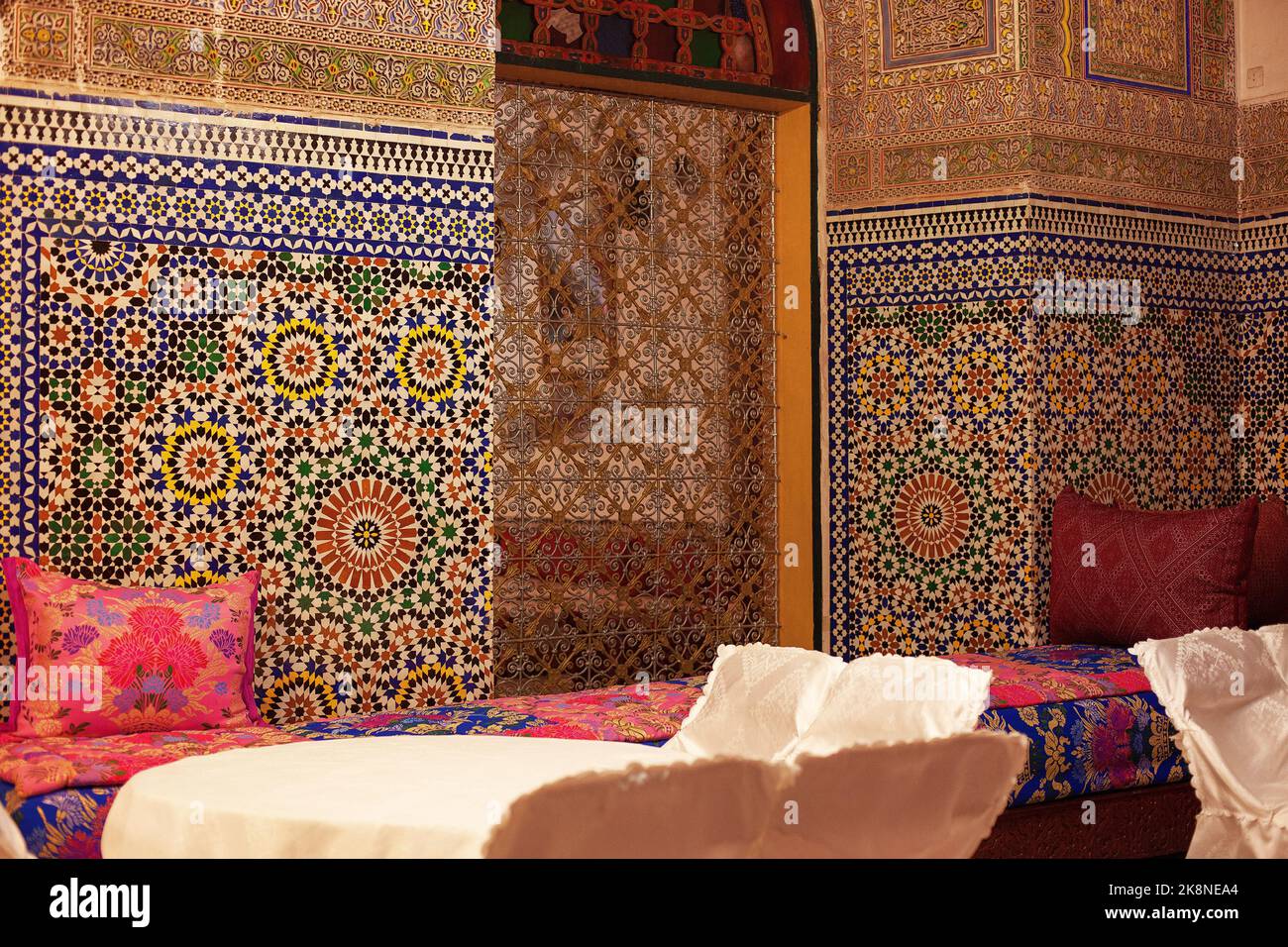 A scenic shot of the walls in an Arabic style in the background of the ...