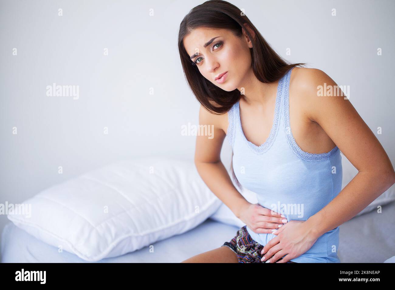 Stomachache. Woman Having Painful Stomachache, Female Suffering From ...