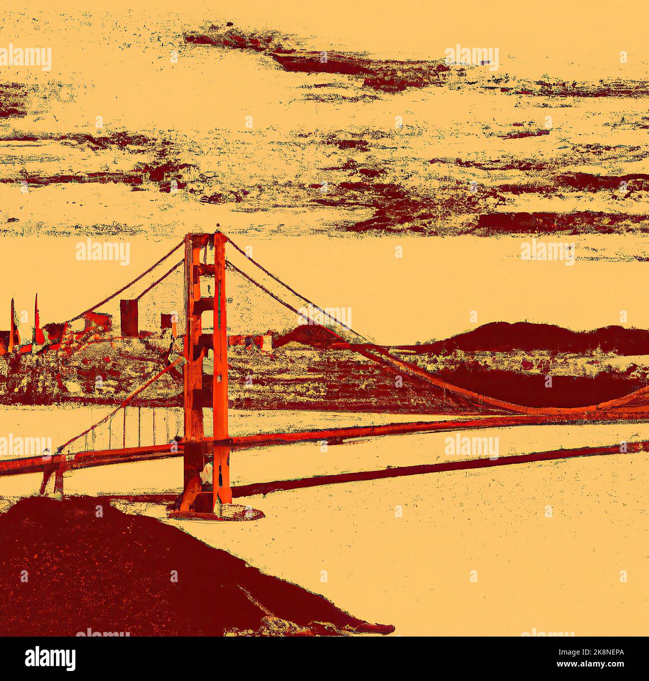 A city view of San Franscisco bay with Golden Gate Bridge in modern ...