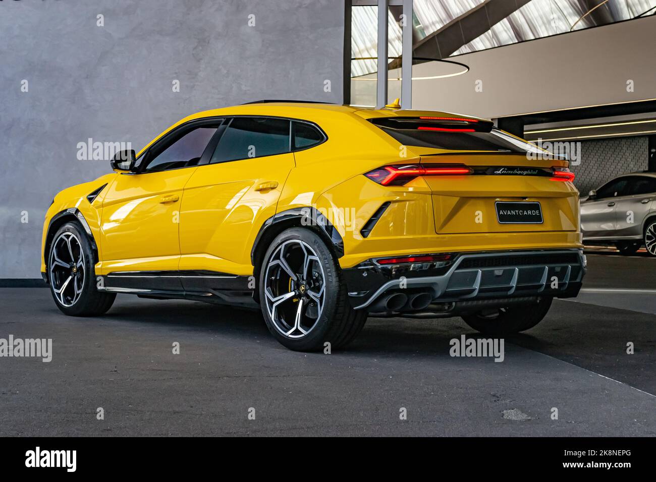 A Yellow Lamborghini Urus SUV, Rear View Stock Photo - Alamy