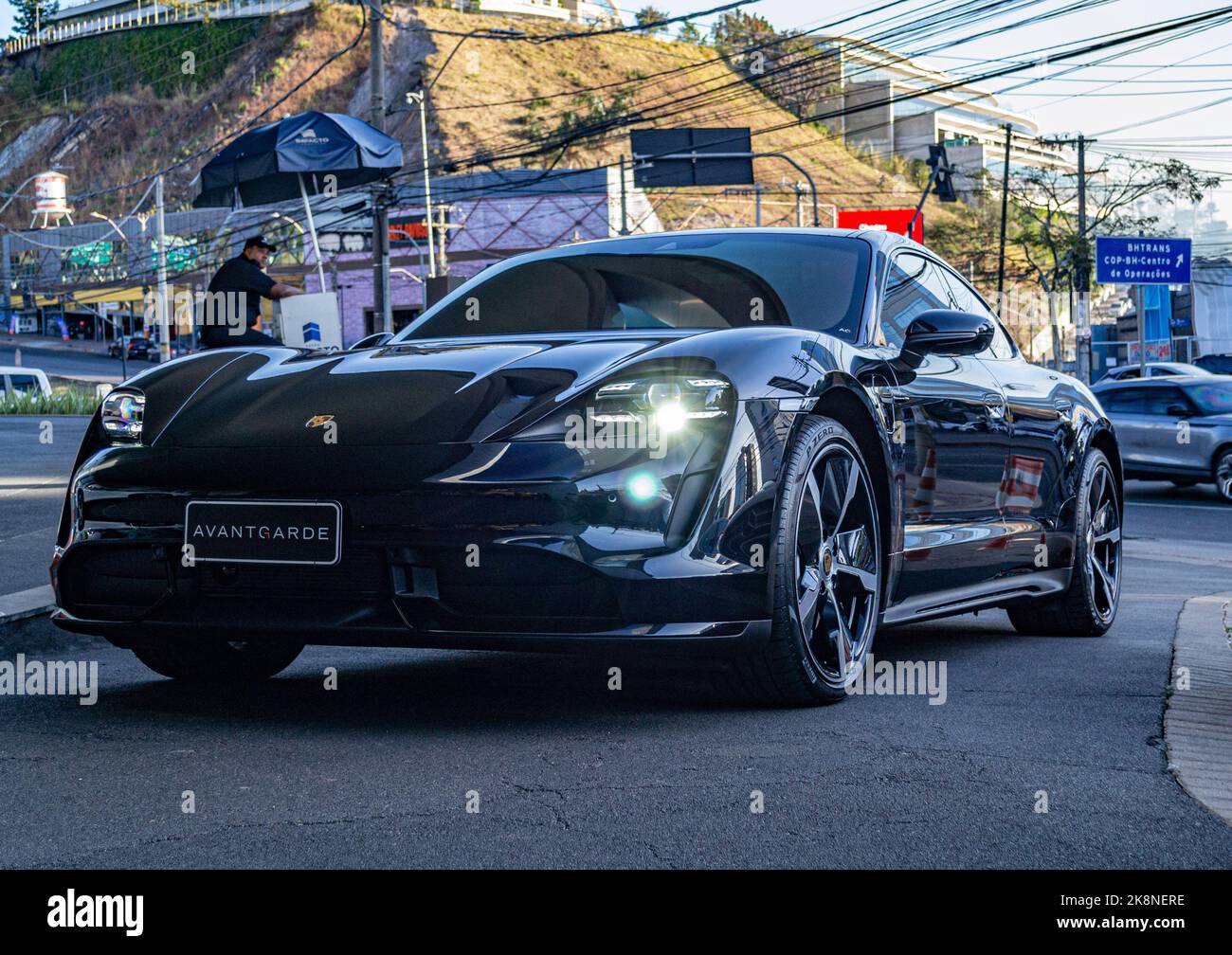 A Porsche Taycan Turbo S Black Front View Stock Photo - Alamy