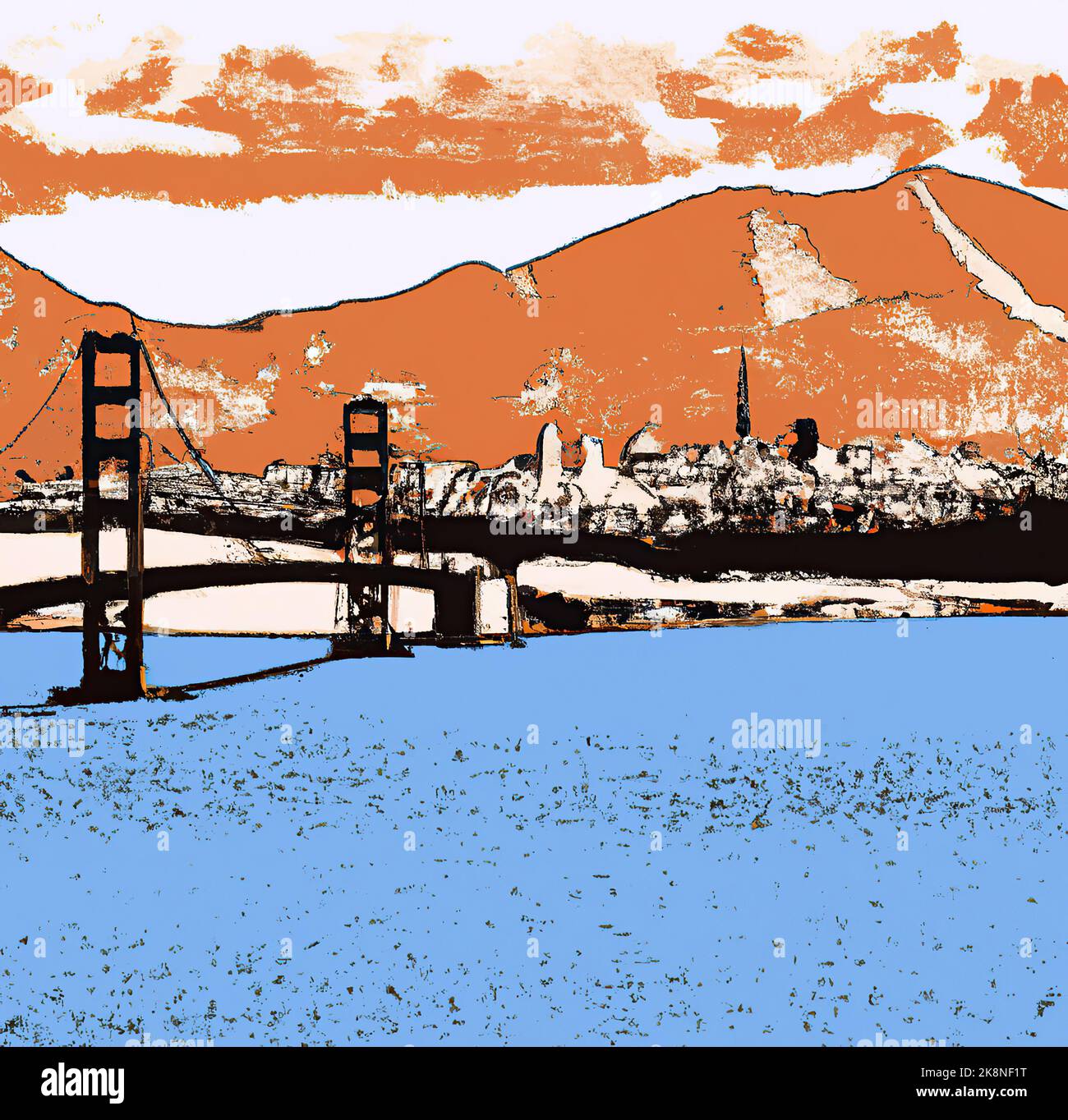 A city view of San Franscisco bay with Golden Gate Bridge in modern ...