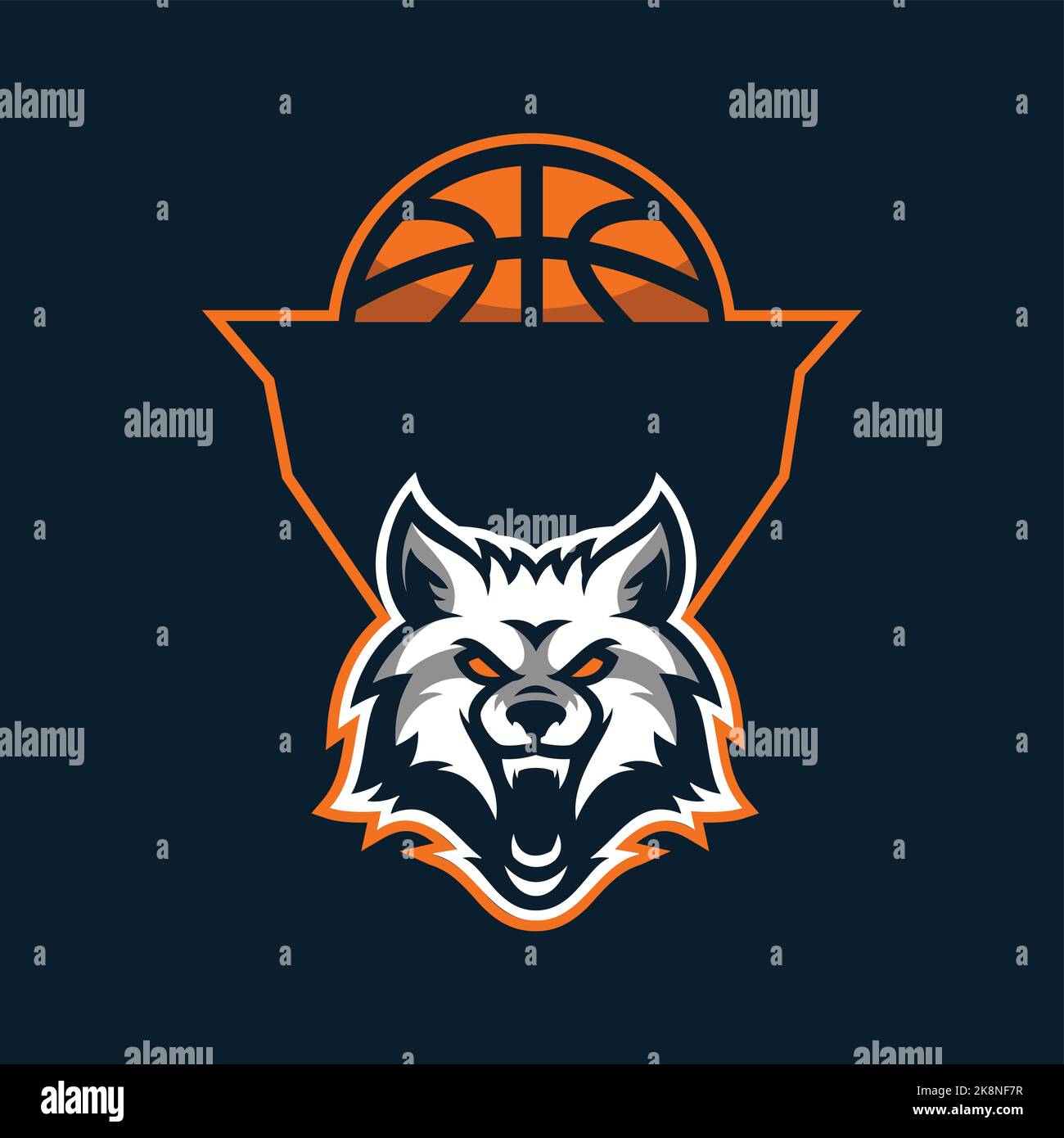 A Vector design of a gamer mascot with a basketball and wolf on a blue ...