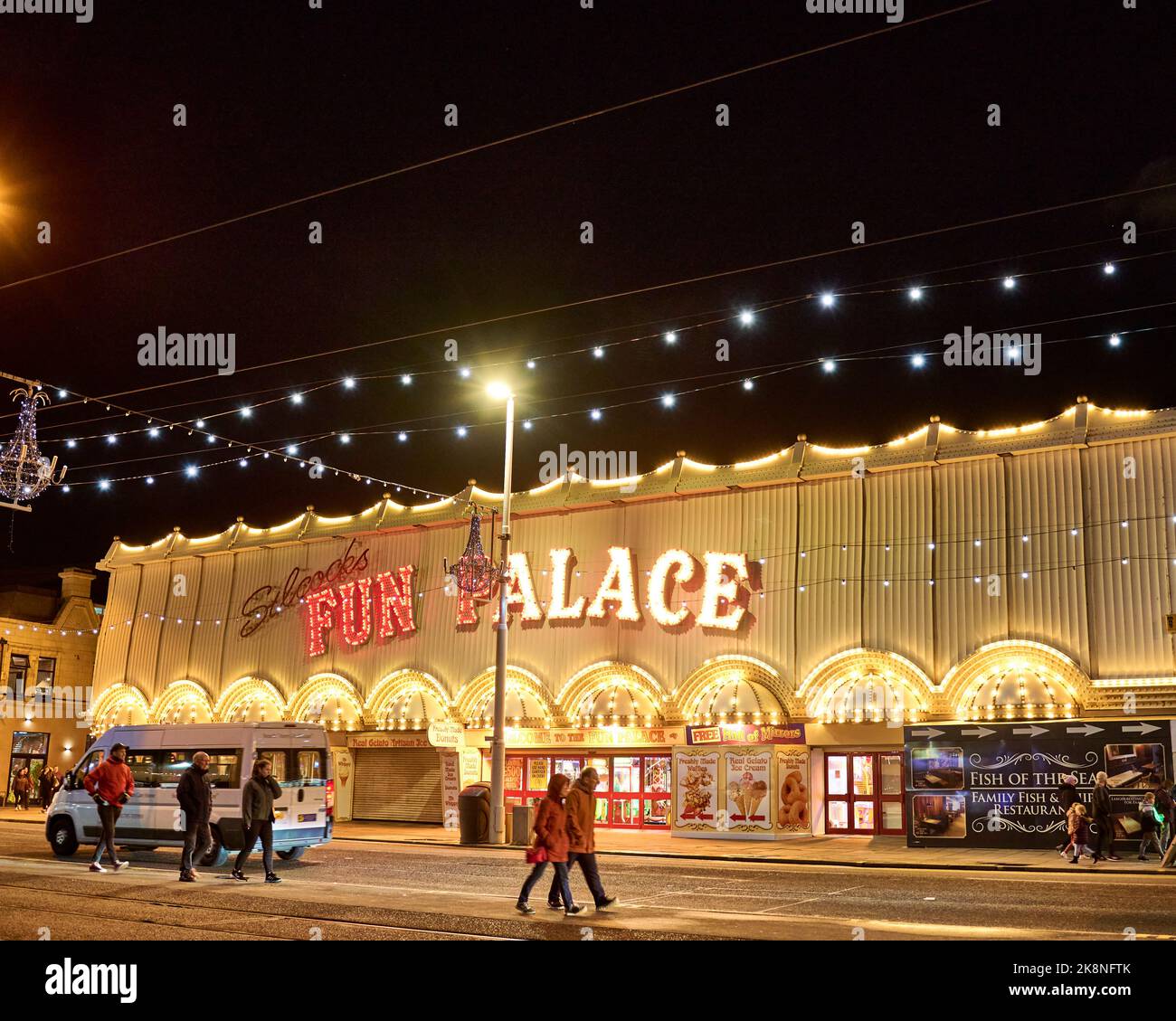 Silcock's Fun Palace amusement arcade on Blackpool Promenade during the illuminations Stock ...